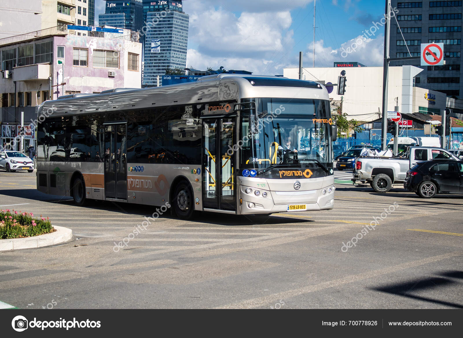 Tel Aviv Israel February 2024 Local Israeli Bus Driving Downtown ...
