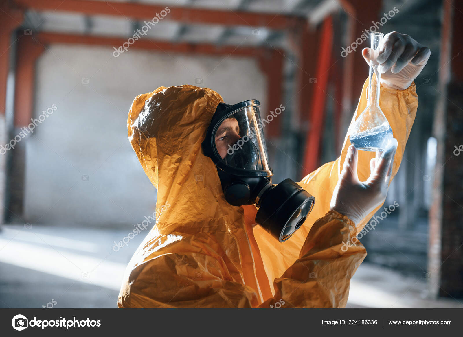 Examining Radioactive Liquid Man Dressed Chemical Protection Suit Ruins ...