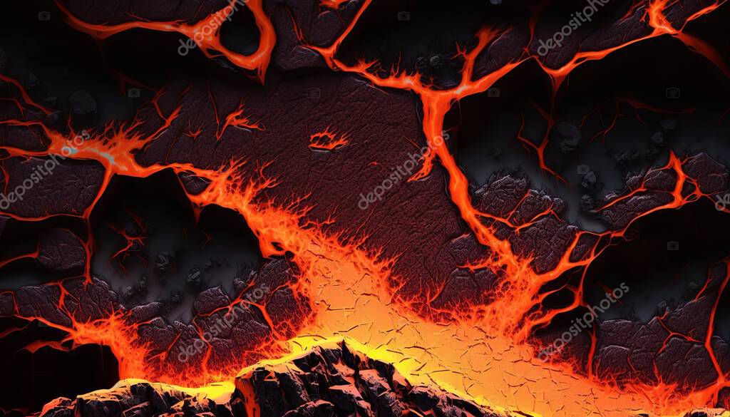 Fondo del volcán Magma. Fuego de lava usando UI UX Design 2023