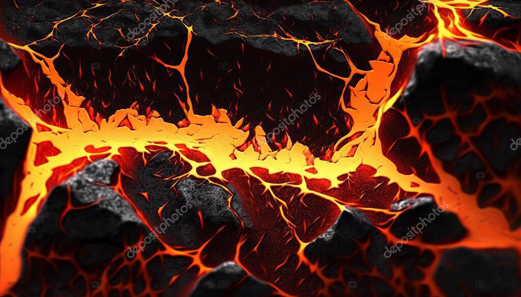 Fondo del volcán Magma. Fuego de lava usando UI UX Design 2023