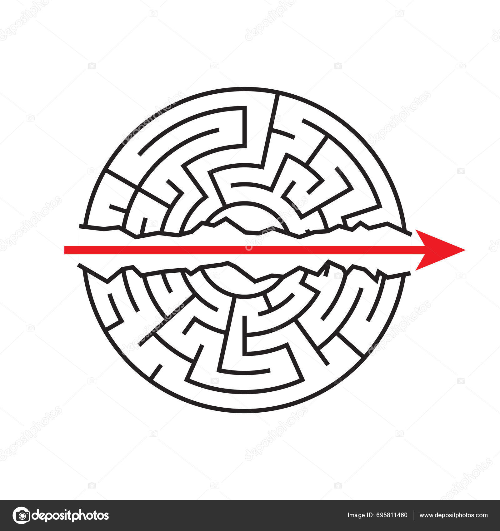 Straight Red Arrow Goes Maze Ahead Strength Perseverance Mildest Path ...