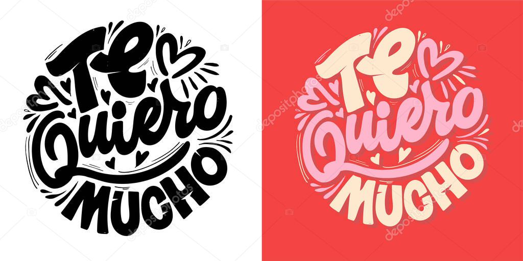Te quiero mucho - letras en español. Día de San Valentín. Diseño de ...