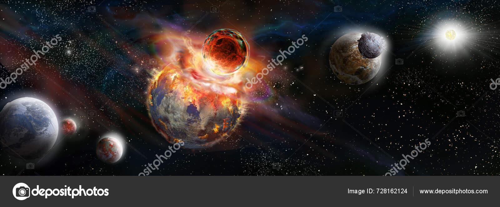 Collision Crash Exoplanet Its Satellite Alien Solar Systemspace ...