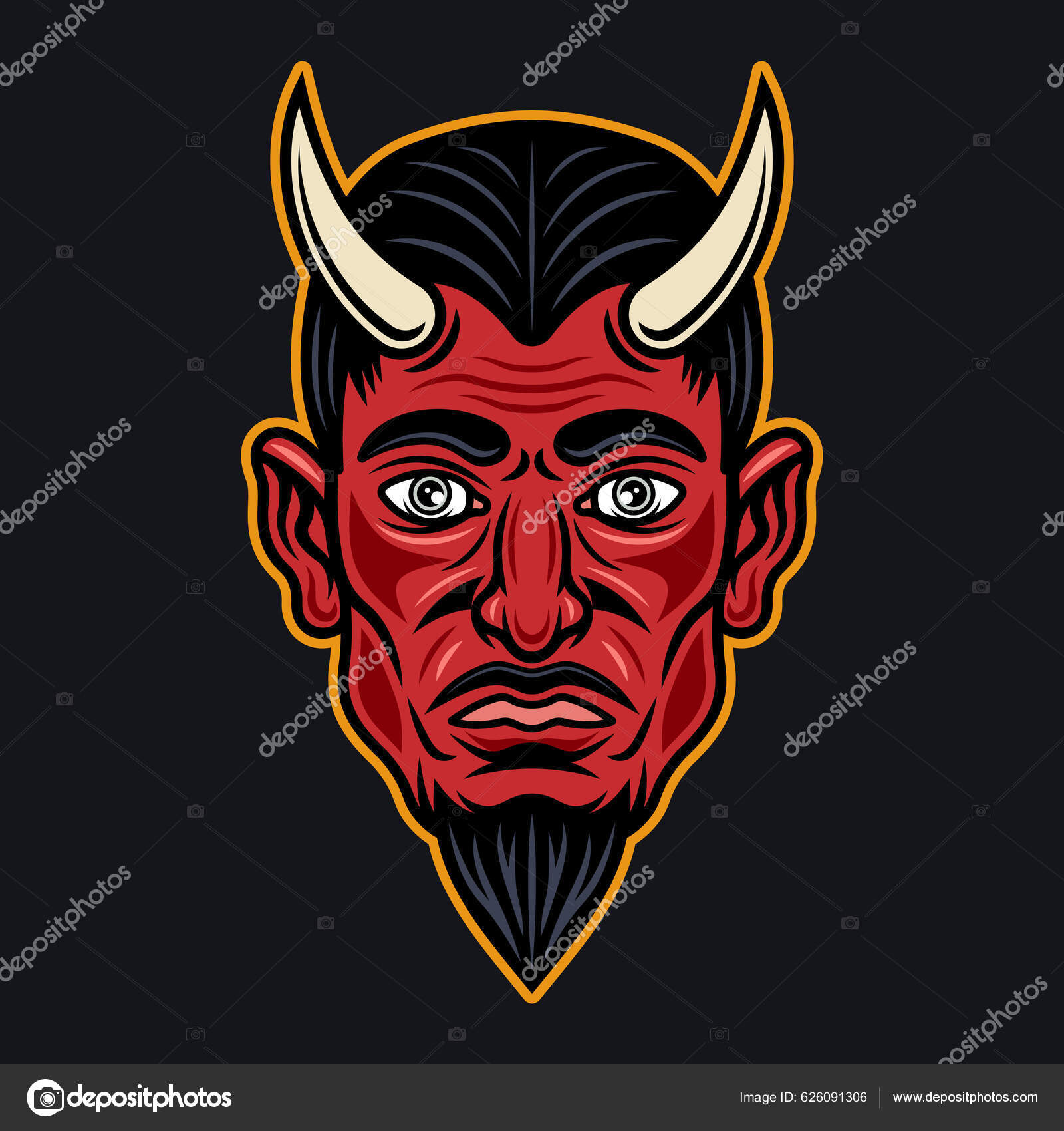 Devil Lucifer Head Horns Colorful Illustration Cartoon Style Isolated ...