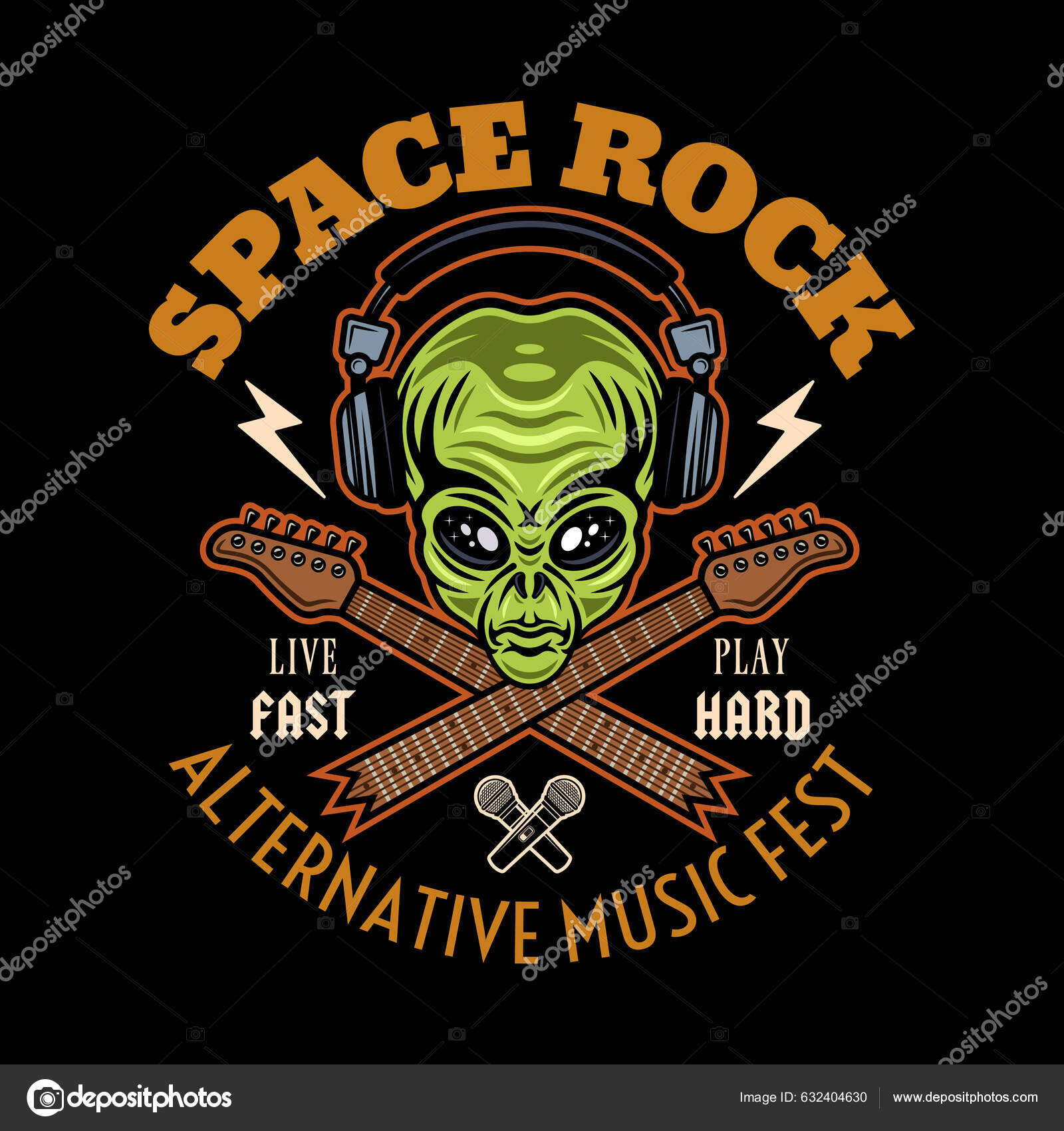 Rock Music Festival Vector Emblem Label Badge Logo Green Alien Stock ...