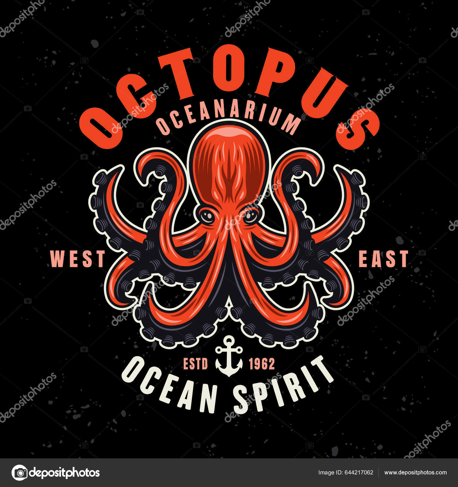Octopus Vector Emblem Logo Badge Label Illustration Colored Style Dark ...