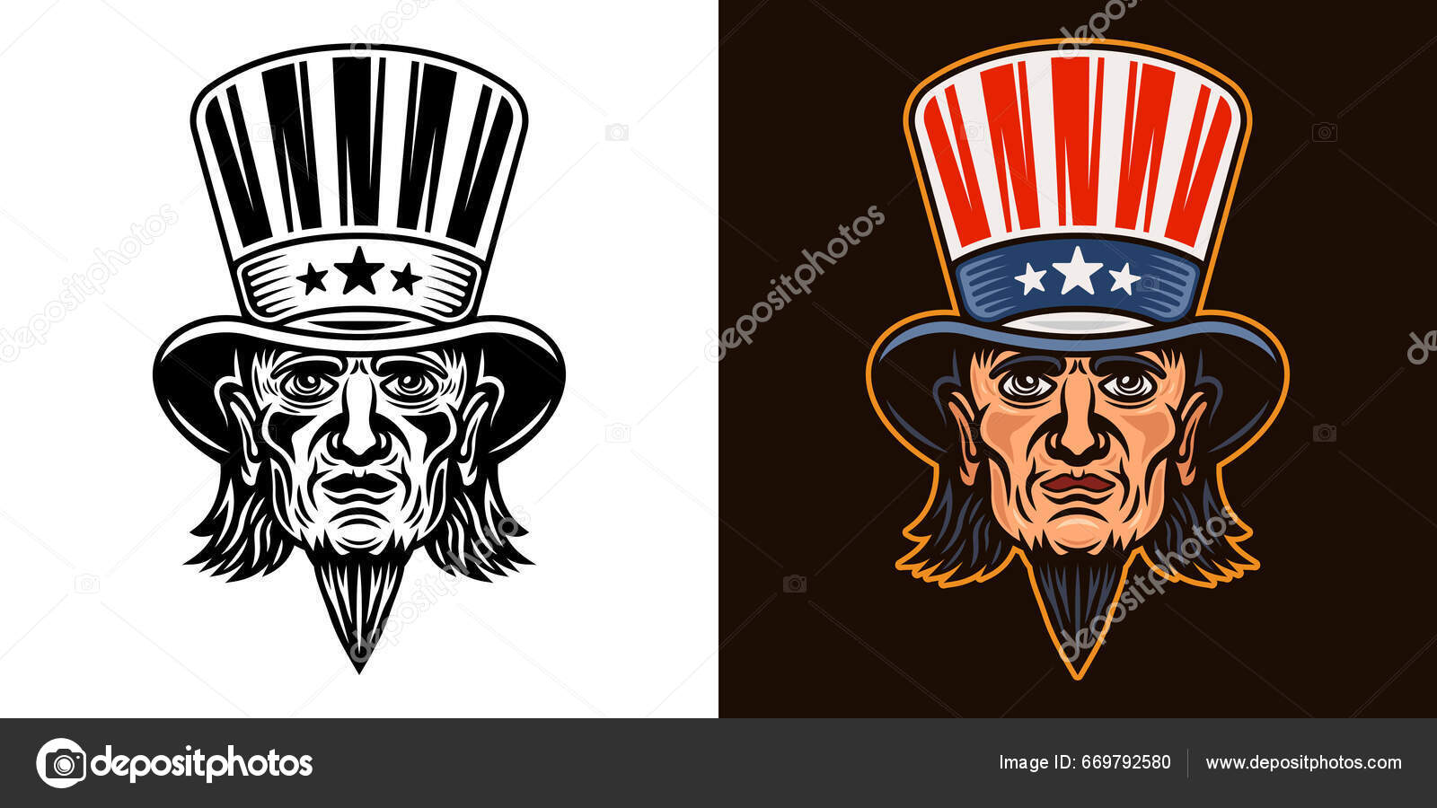 Tío Sam Vector Cabeza Hombre Sombrero Cilindro Con Barba Perilla Vector ...