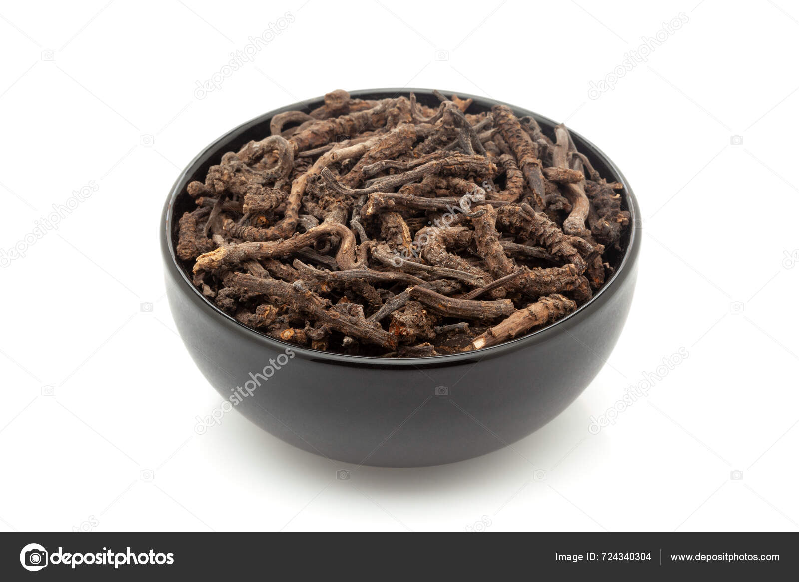 Close Dry Organic Nirgundi Vitex Negundo Roots Black Ceramic Bowl ...