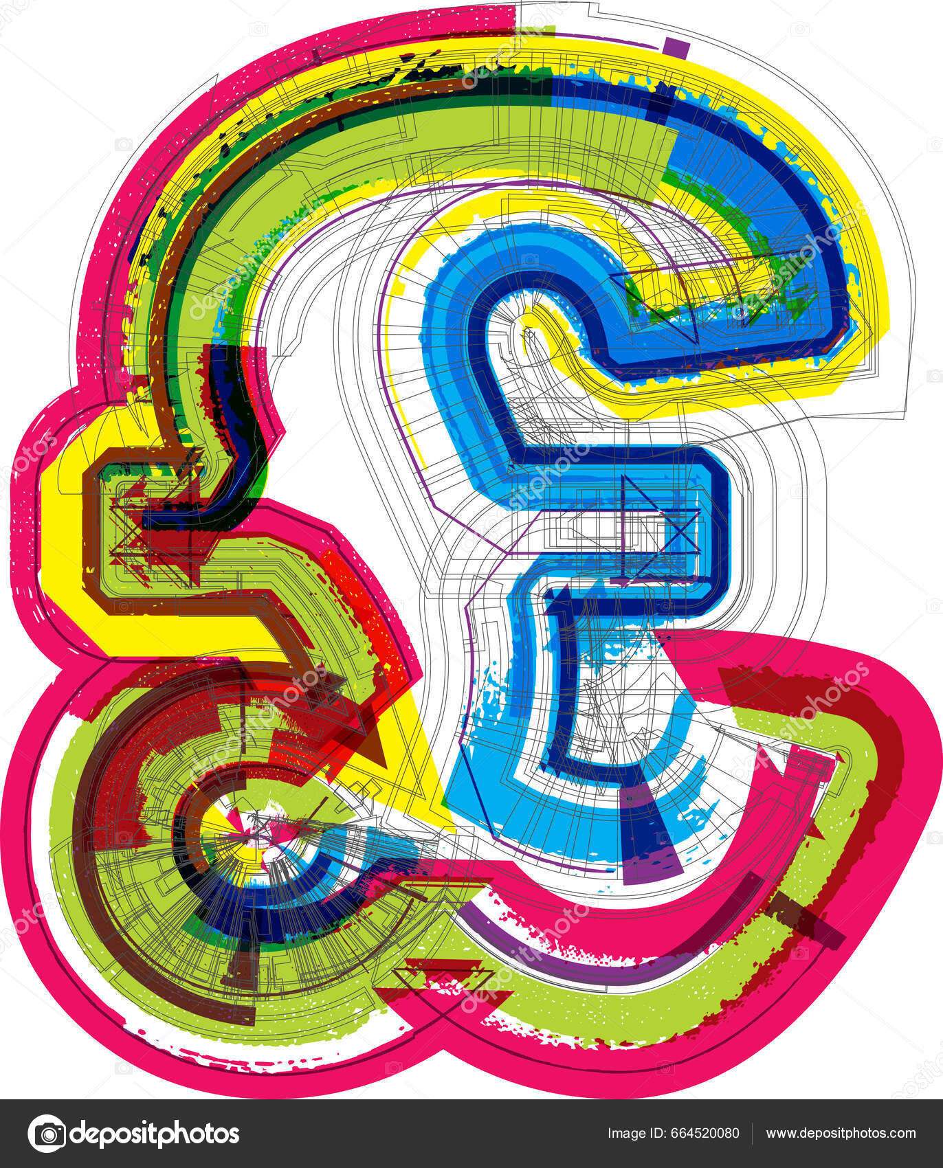 Arte Bosquejado Libra Símbolos Fuentes Vector Ilustración Vector de ...