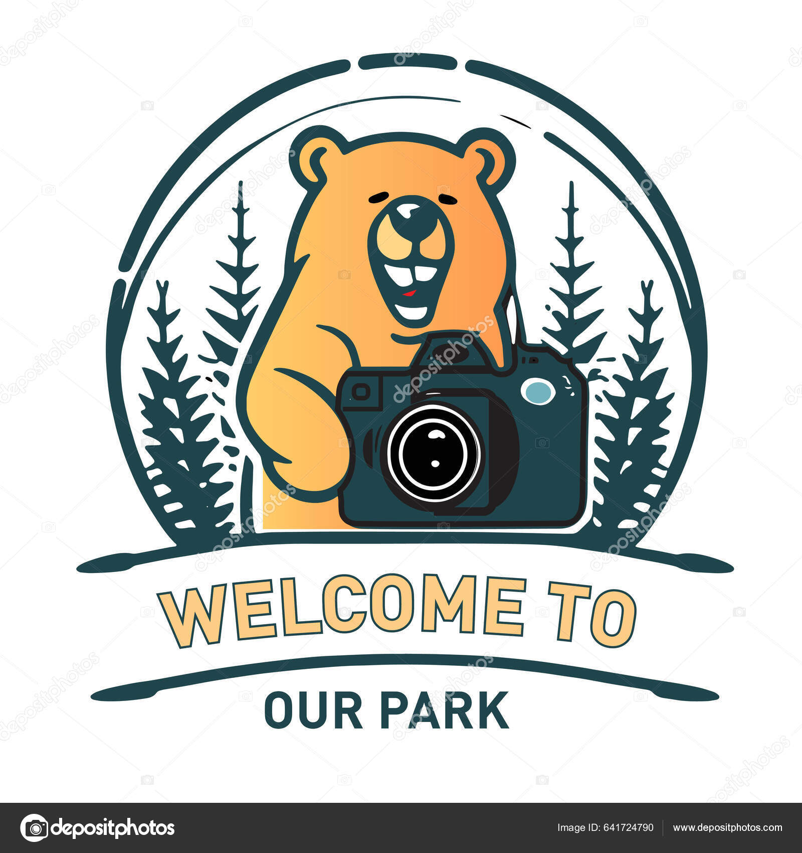Vector Image Cheerful Bear Smiling Bear Forest Camera Logo Use Stock ...