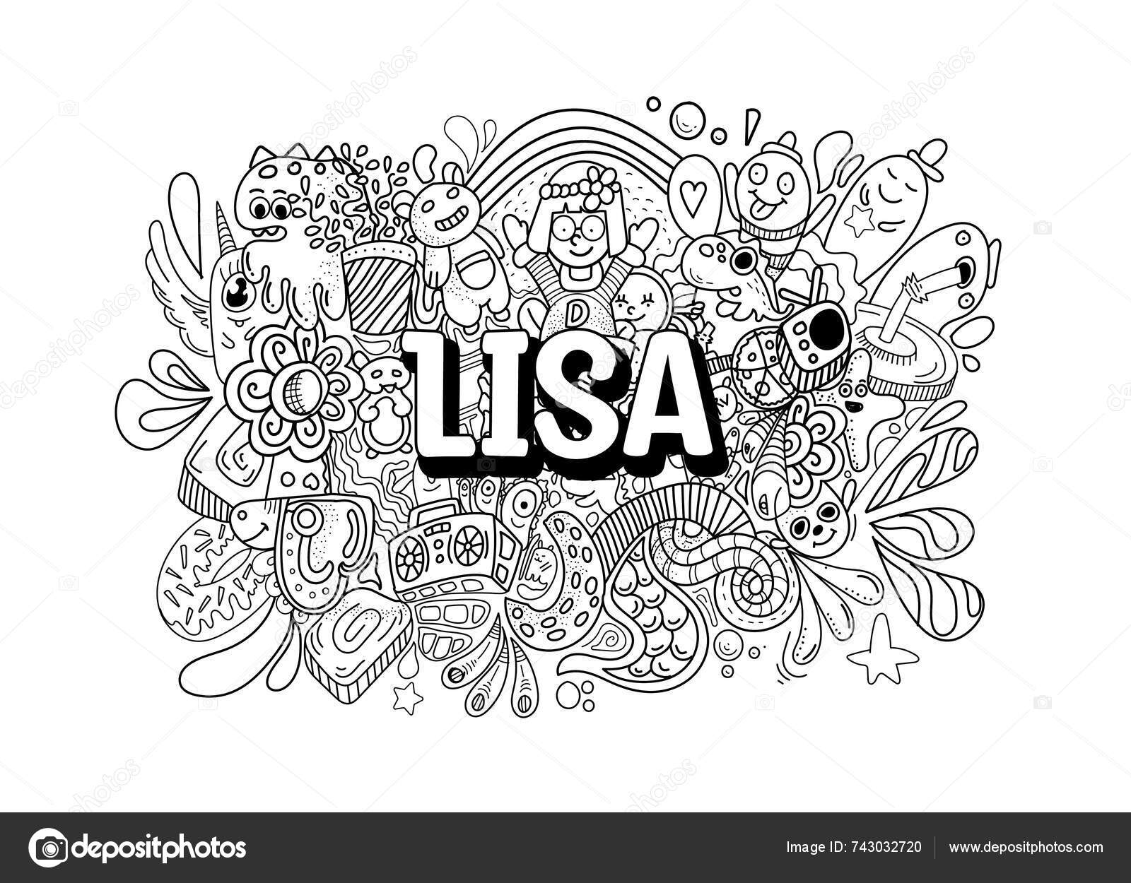 Hand Drawn Name Illustration Doodle Art Lisa Name Doodle Art — Stock ...