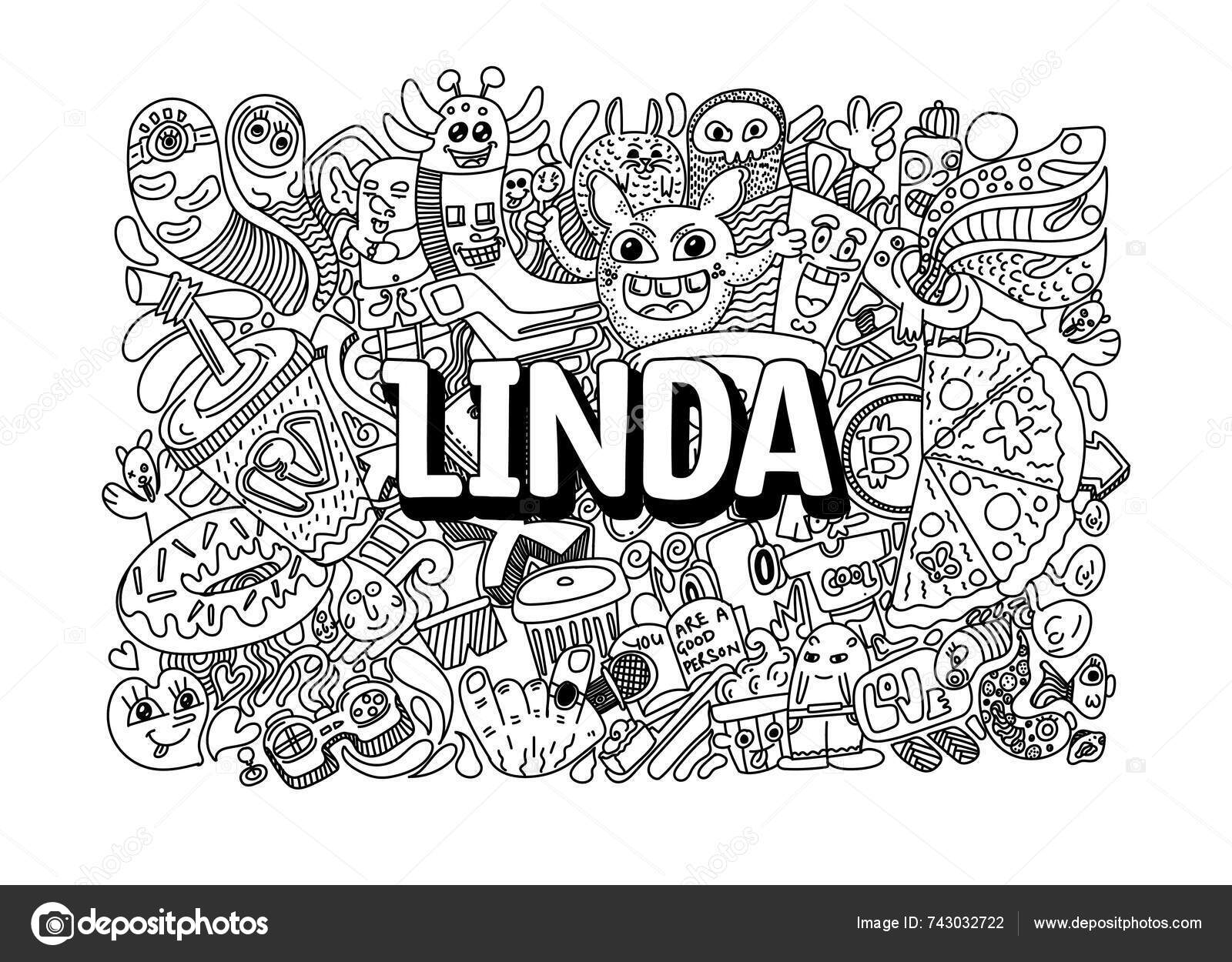 Hand Drawn Name Illustration Doodle Art Linda Name Doodle Art — Stock ...