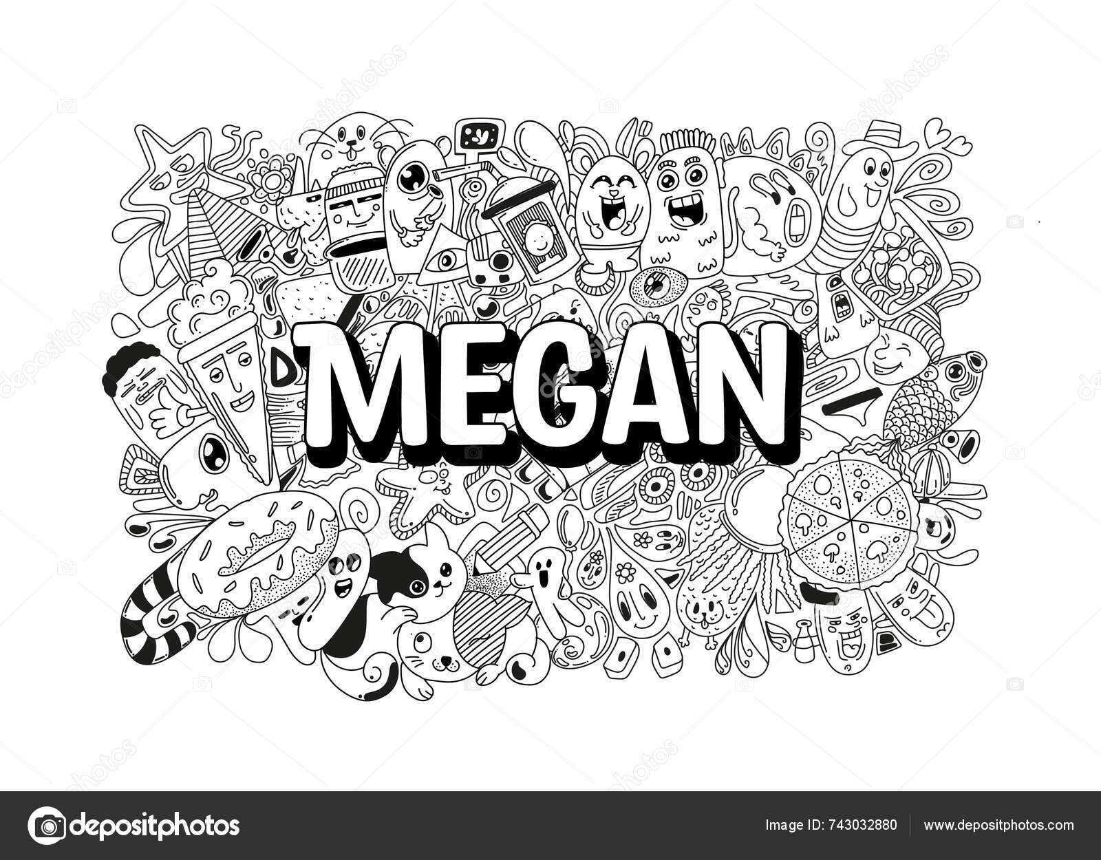 Hand Drawn Name Illustration Doodle Art Megan Name Doodle Art — Stock ...