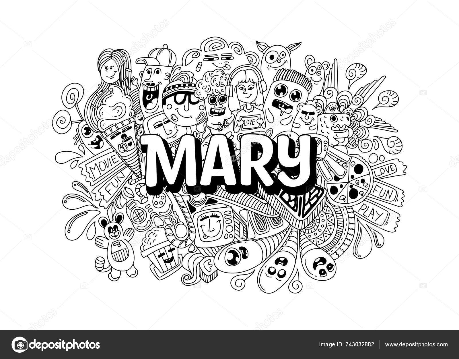 Hand Drawn Name Illustration Doodle Art Mary Name Doodle Art — Stock ...