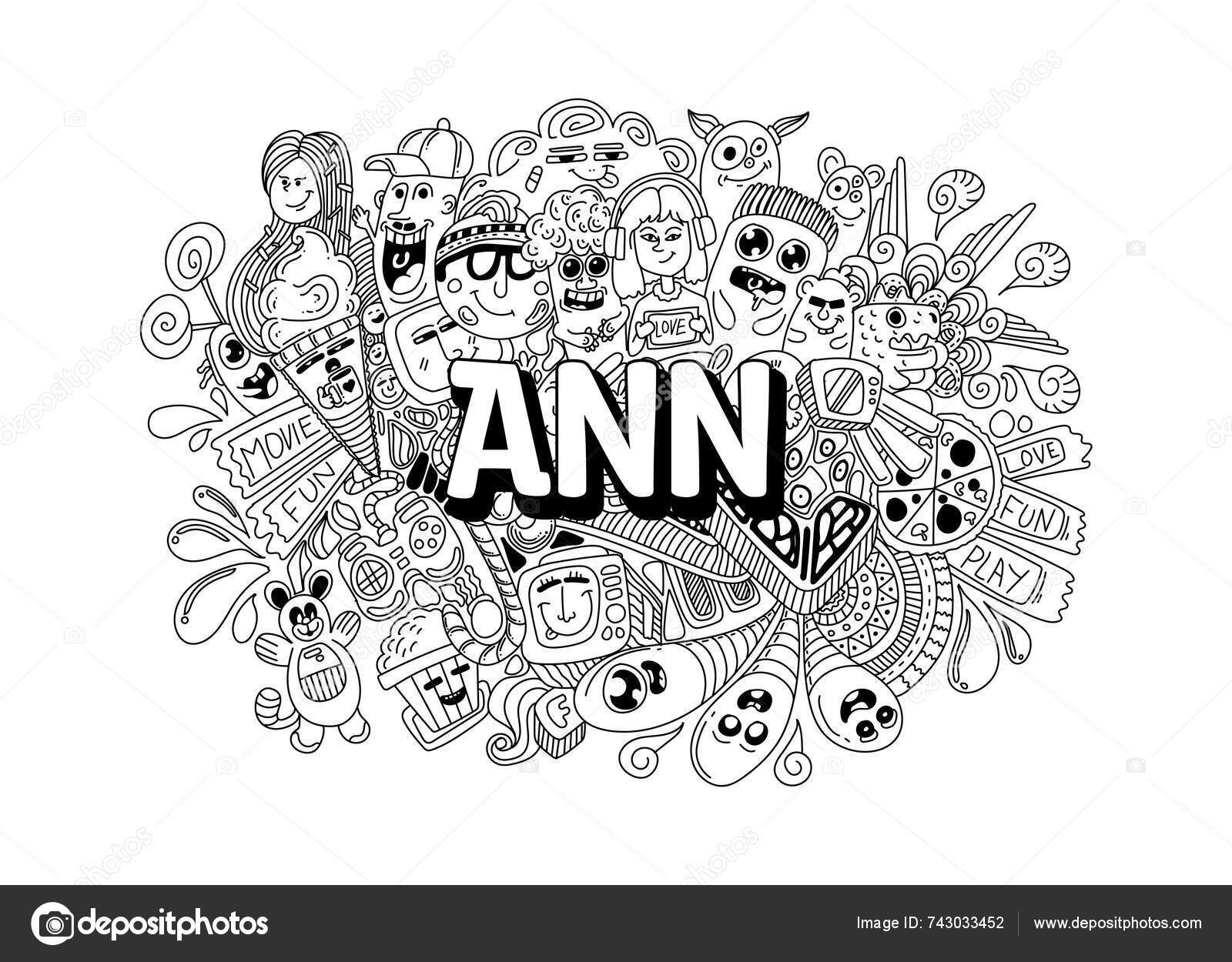 Hand Drawn Name Illustration Doodle Art Ann Name Doodle Art — Stock ...