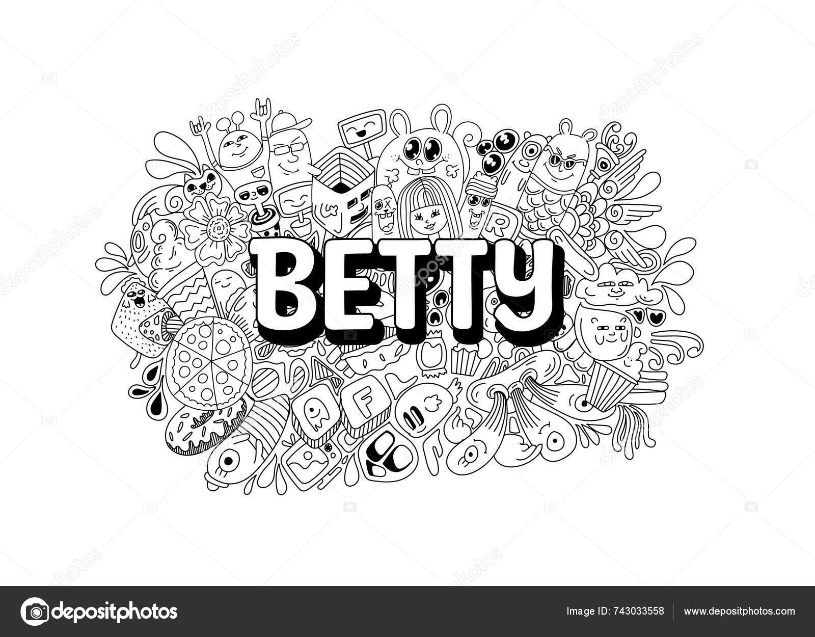 Hand Drawn Name Illustration Doodle Art Betty Name Doodle Art — Stock ...