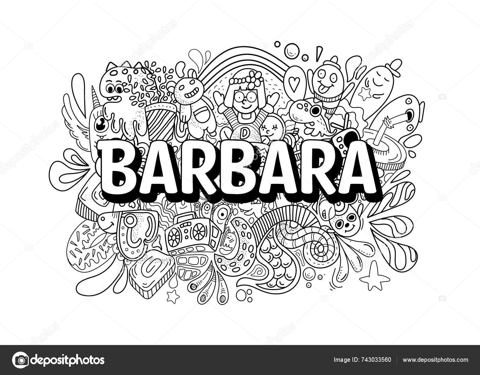 Hand Drawn Name Illustration Doodle Art Barbara Name Doodle Art — Stock ...