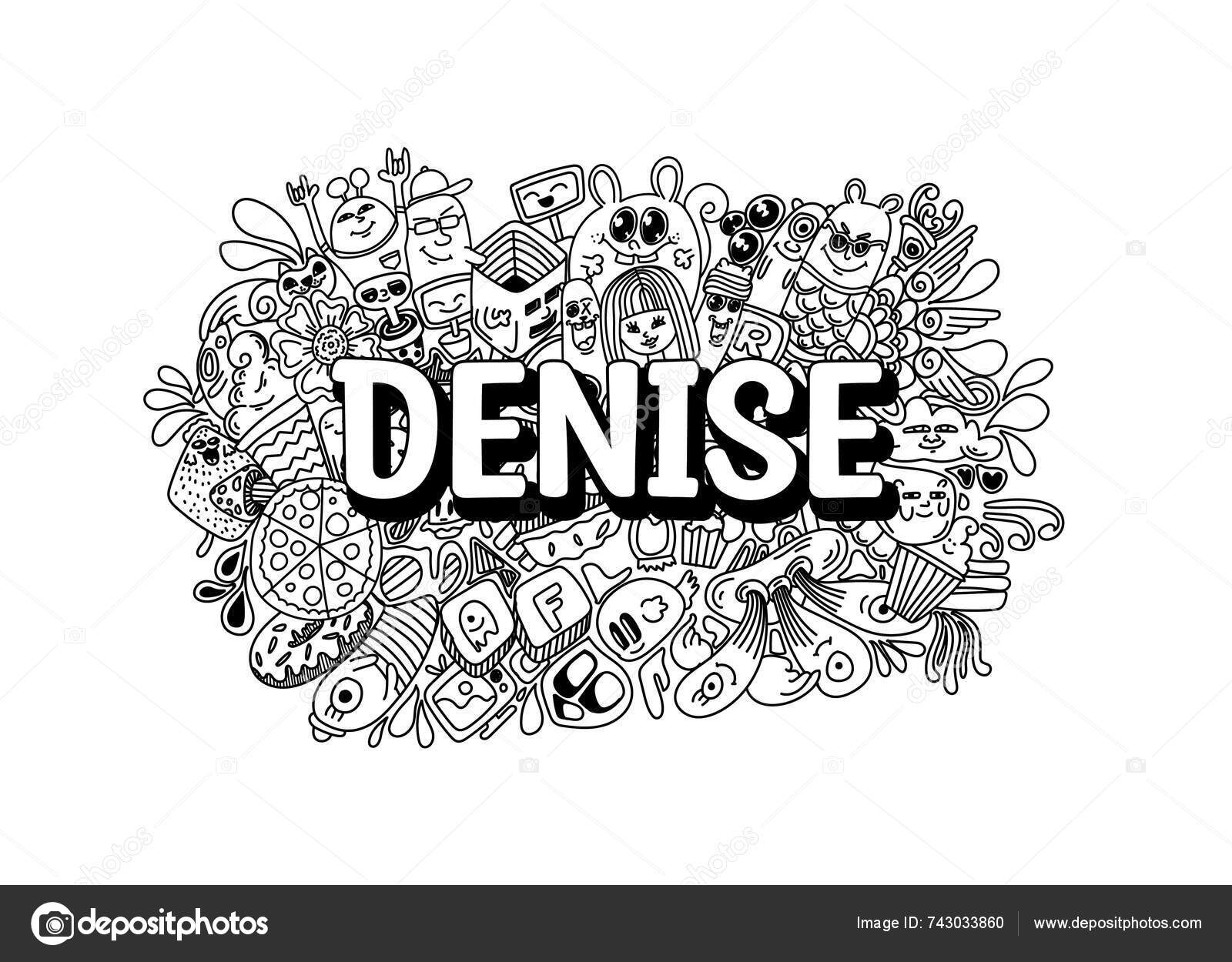 Hand Drawn Name Illustration Doodle Art Denise Name Doodle Art — Stock ...