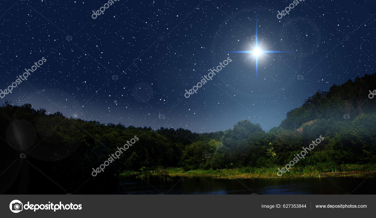 Den Lyse Stjerne Indikerer Jesu Kristi Fødsel Stjernehimlen Tågen ...