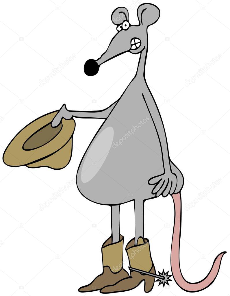 Ilustración de una rata con una gran cola rosa sosteniendo un sombrero ...