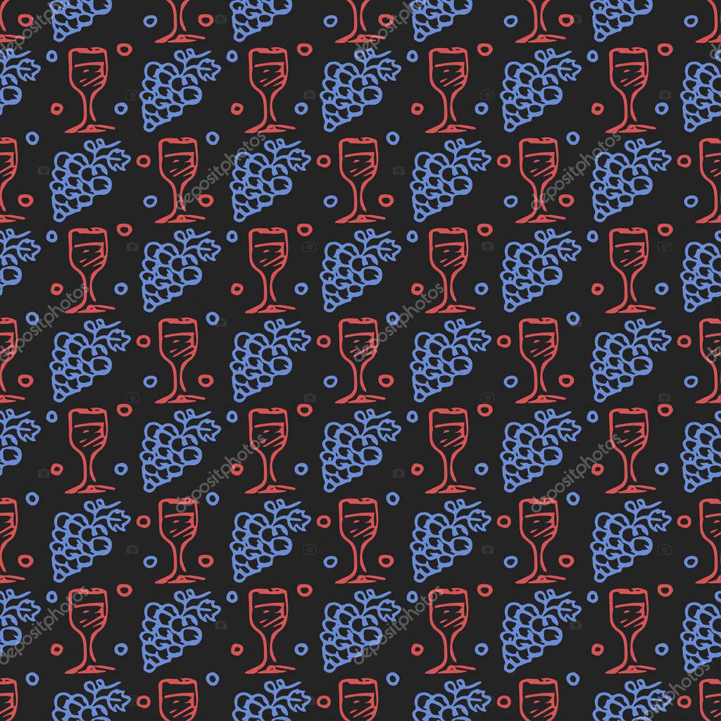 patr n de vino sin costura. vector doodle ilustraci n con vino y uva. patr n con vino 2024