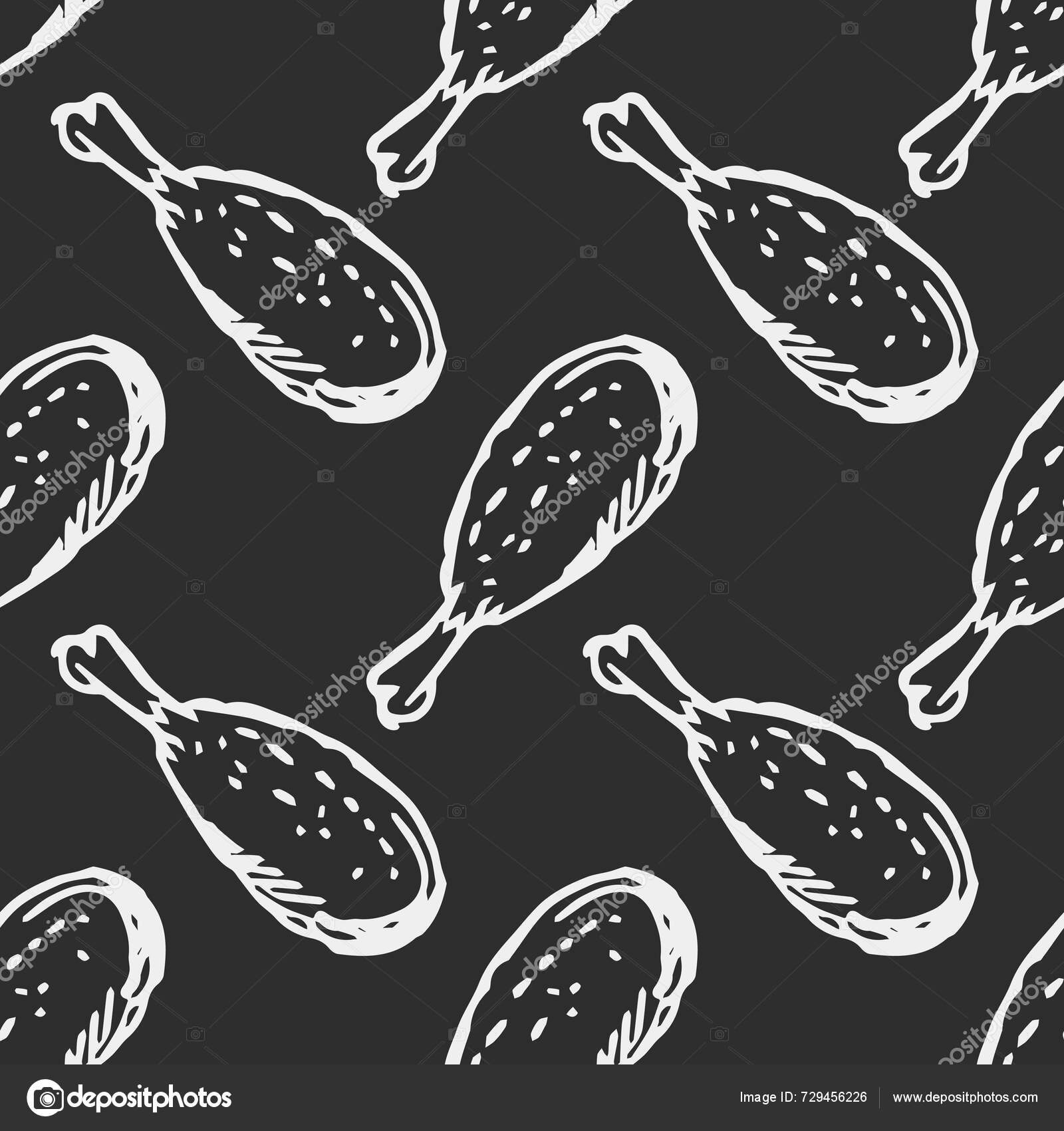 Seamless Pattern Chicken Legs Meat Background Doodle Chicken Legs Icons ...