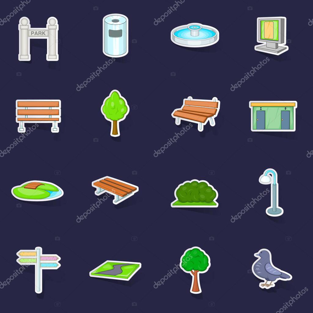 Parque iconos conjunto stikers colección vector con sombra sobre fondo ...