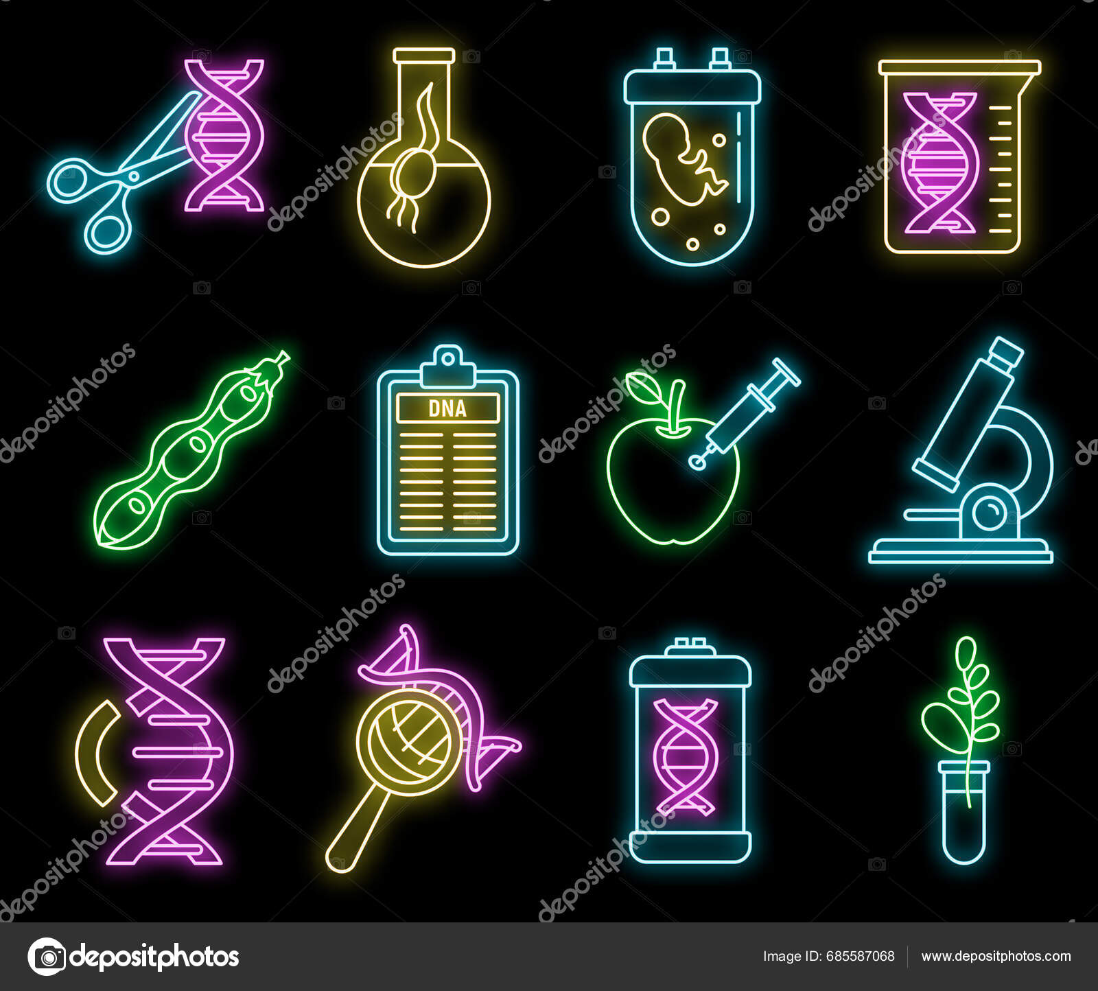 Dna Genetic Engineering Icons Set Outline Set Dna Genetic Engineering ...
