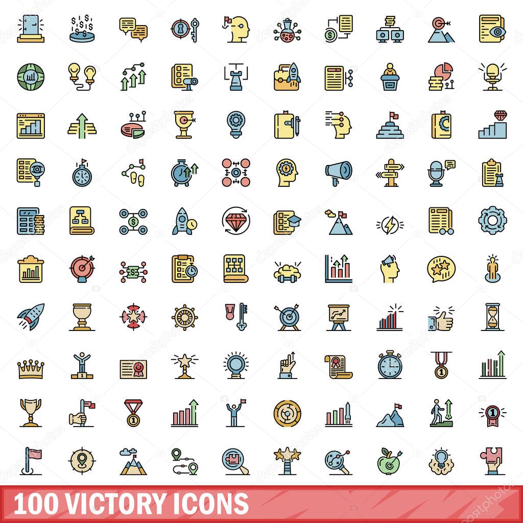 100 iconos de la victoria establecidos. Conjunto de línea de color de ...