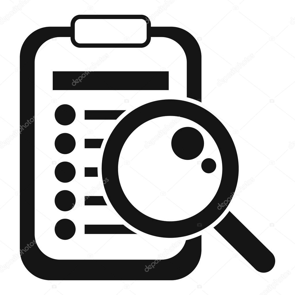 Icono de inspección del portapapeles con lupa e ilustración vectorial ...