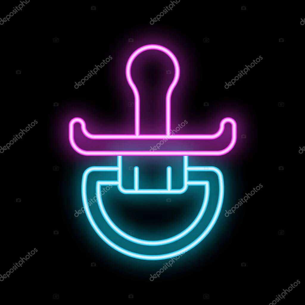 chupete de neón que brilla en rosa y azul sobre un fondo negro ...