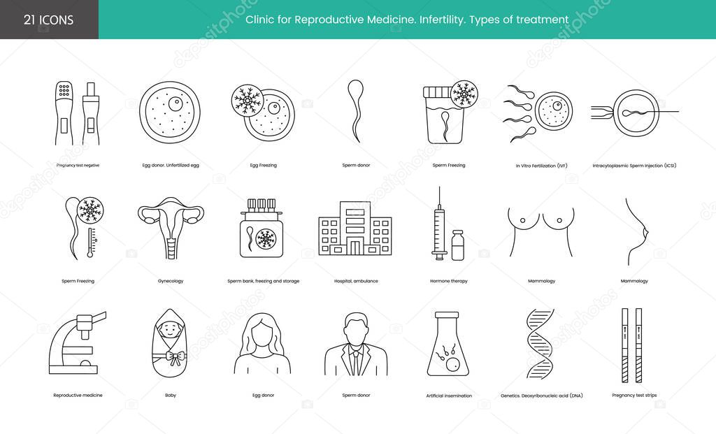 Conjunto De Iconos De Línea Clínica De Medicina Reproductiva