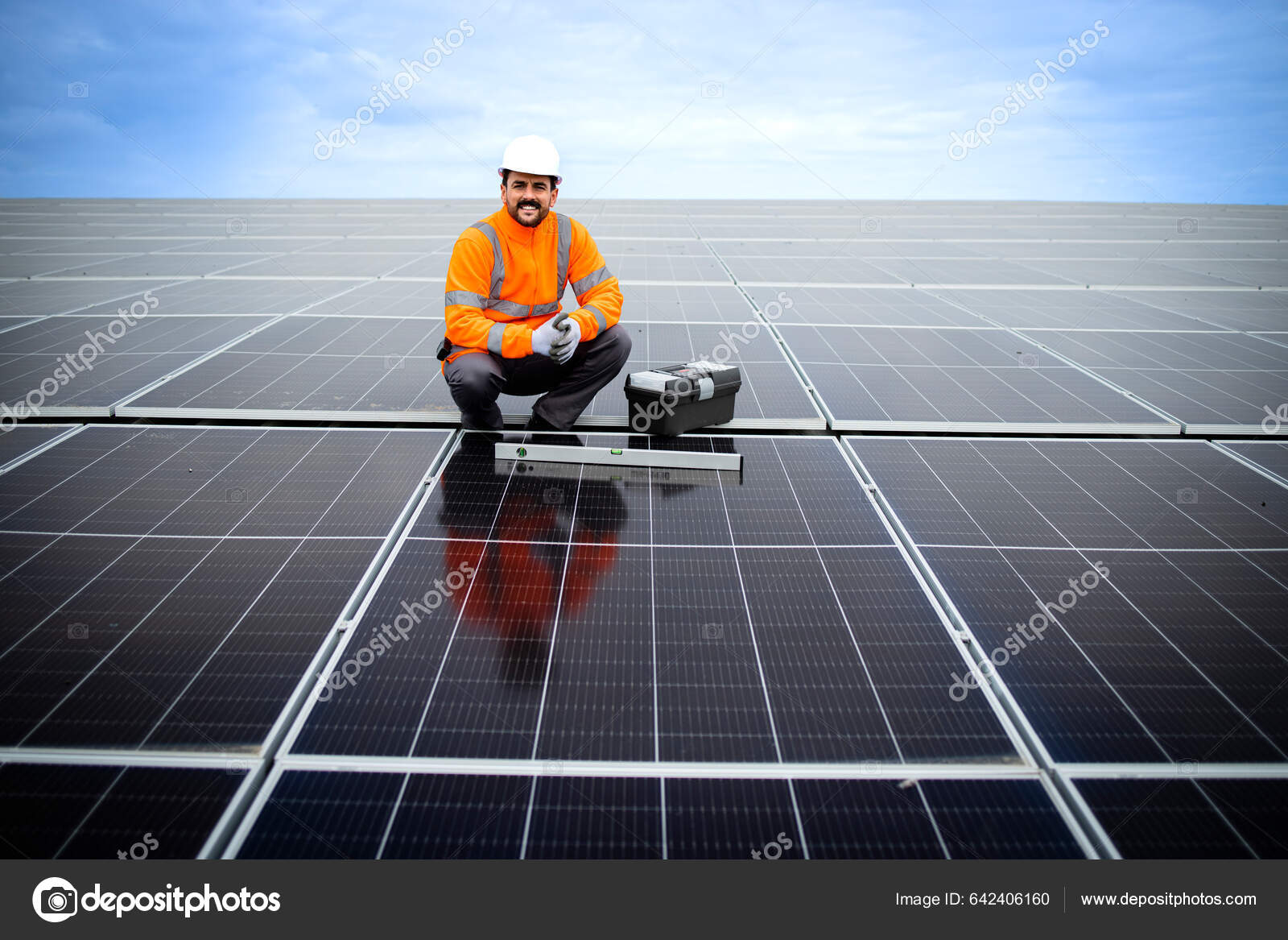 Shot Professional Solar Panel Worker Standing Renewable Power Plant ...