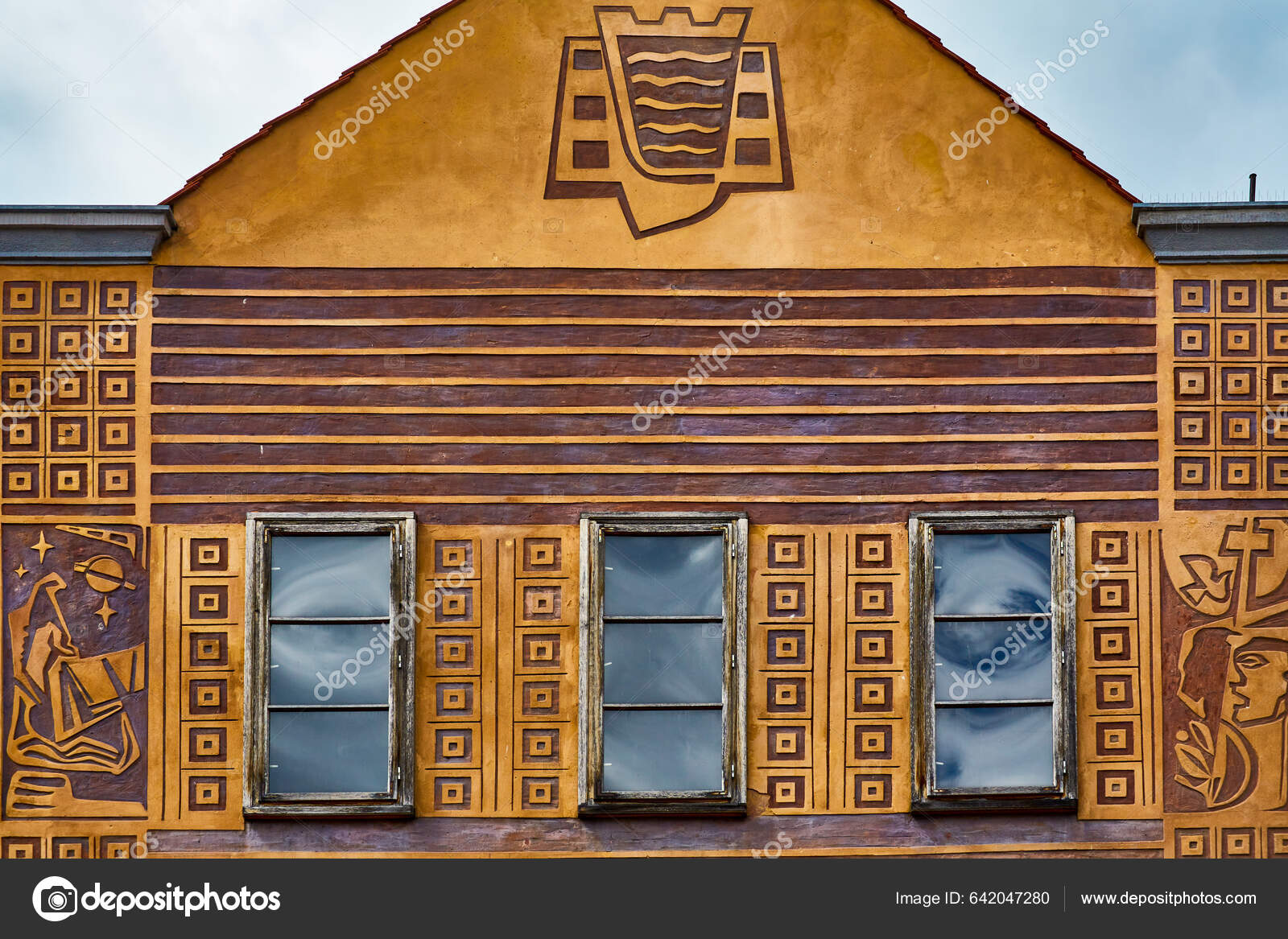 Olsztyn Poland August 2022 Sgraffito Wall Painting Technique Consists ...