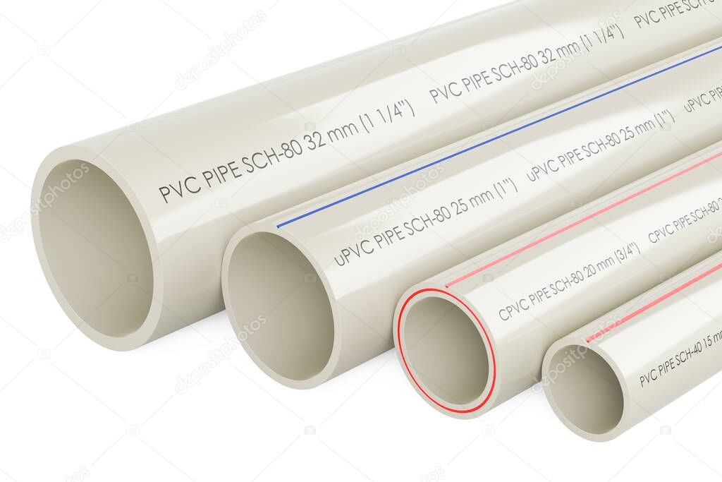 PVC pipes, composite pipe, uPVC pipe, cPVC pipe, 3D rendering isolated ...