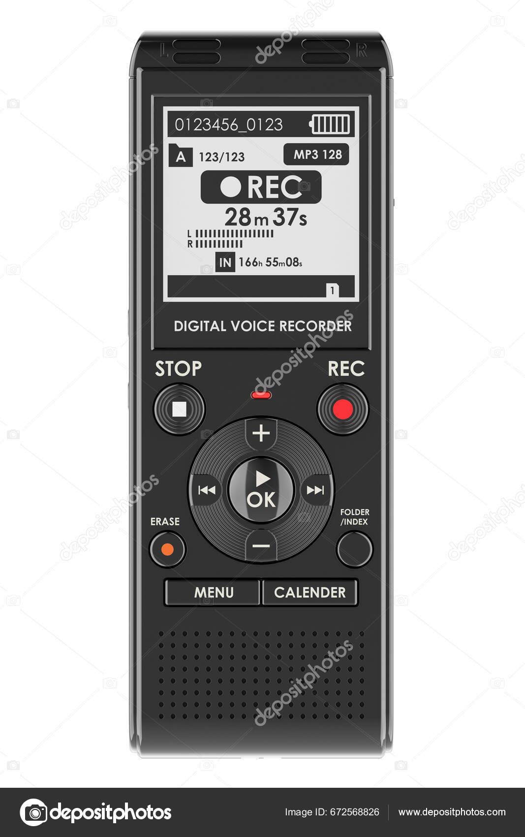 Dictáfono Grabadora Voz Digital Vista Frontal Representación Aislada ...