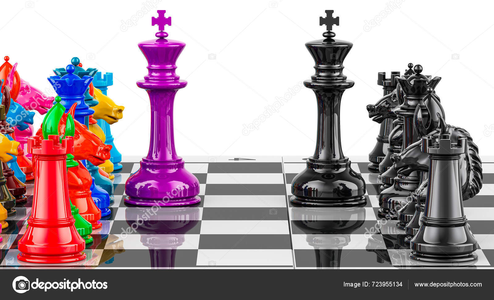 Chess Board Colored Chess Pieces Black Rendering Isolated White ...