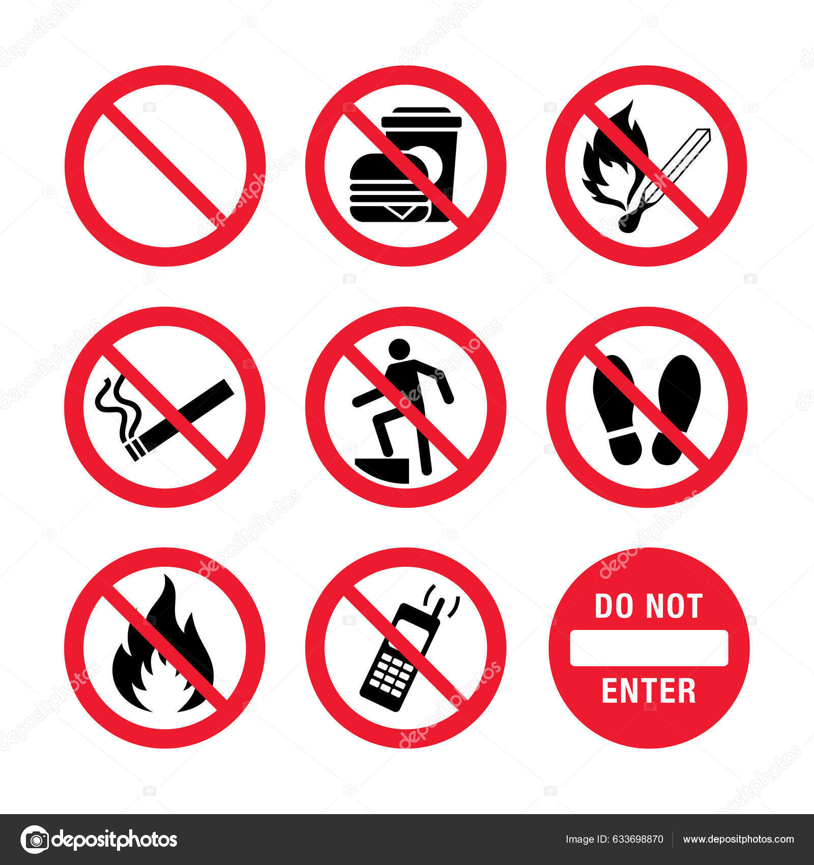 Prohibition Sign Vector Set Suitable Safety Working Sign Danger ...