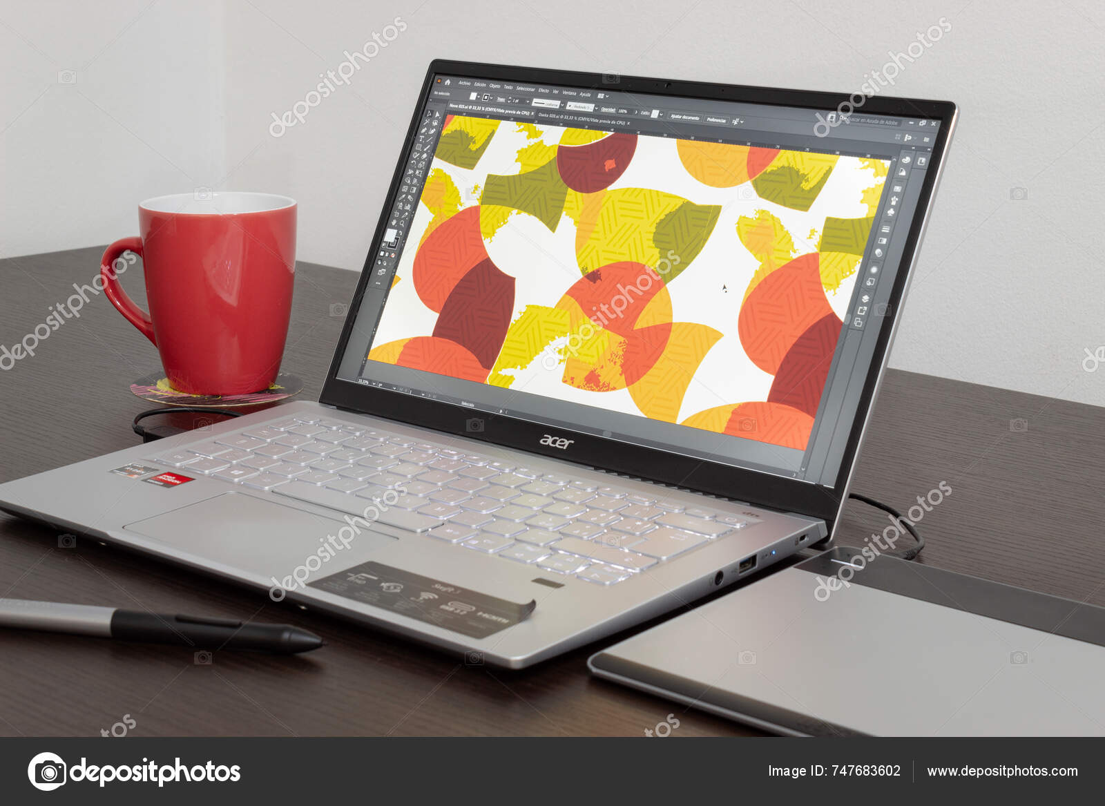 Close Modern Acer Laptop Adobe Illustrator Program Wacom Pen Tablet ...