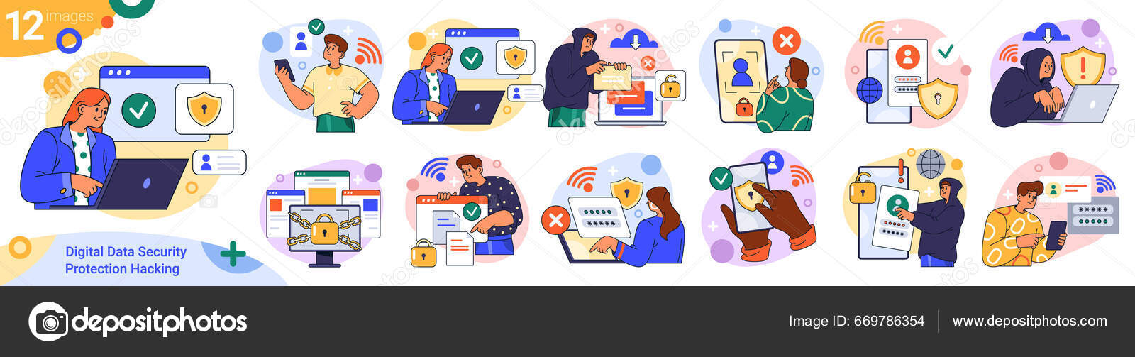 Internet Online Security Digital Data Protection Safety Flat Cartoon ...