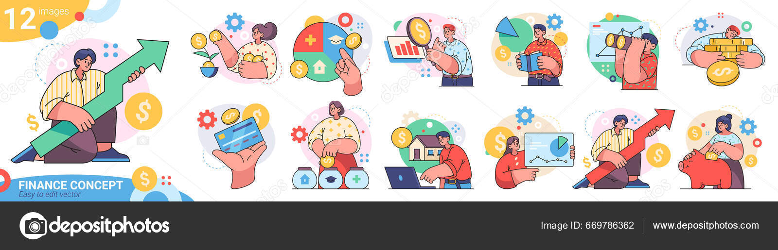 Spar Penge Kapital Flad Tegneserie Vektor Illustration Sæt Folk Vokser ...