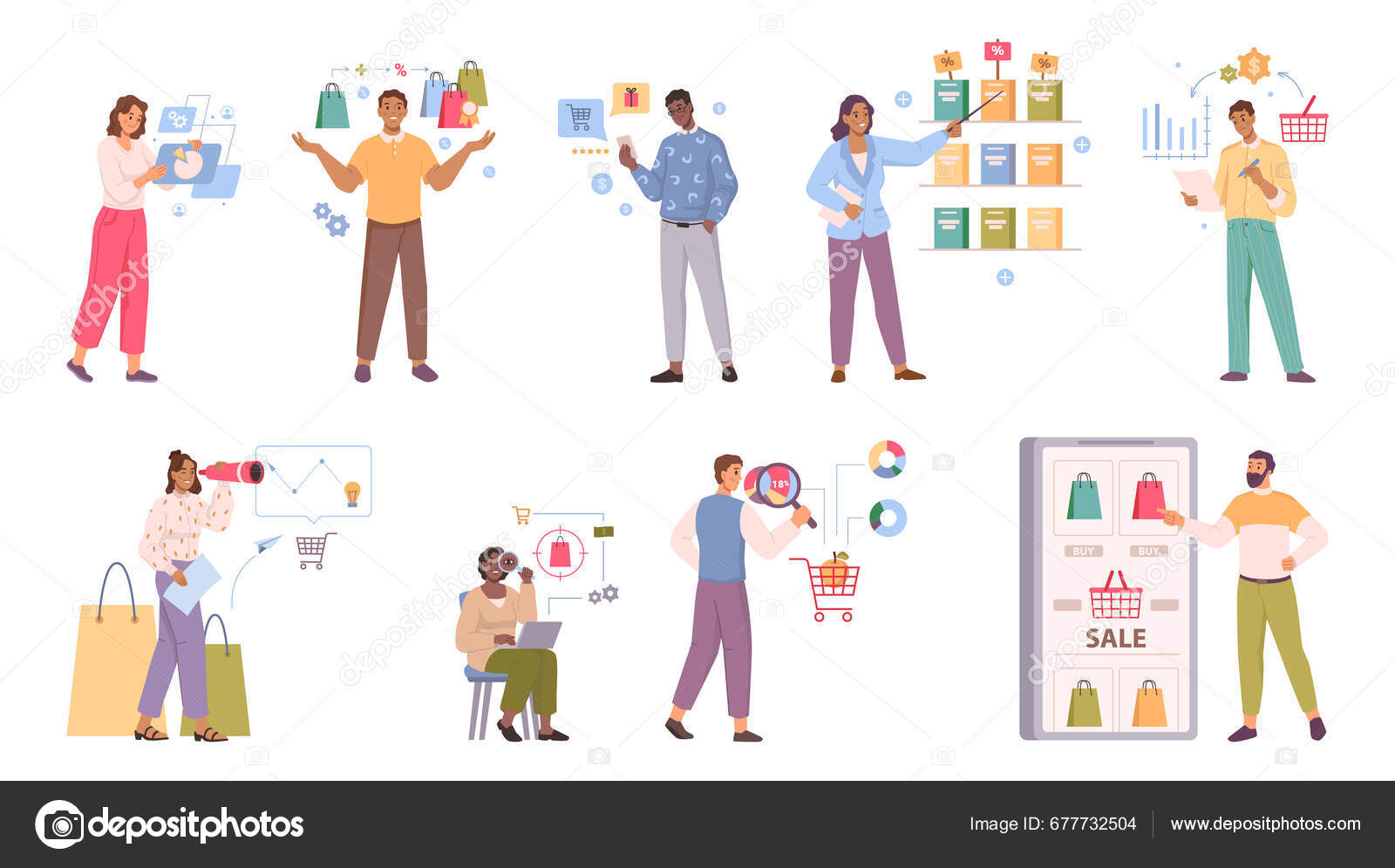 Consumer Behavior Consumer Motivation Purchasing Habit Flat Cartoon ...