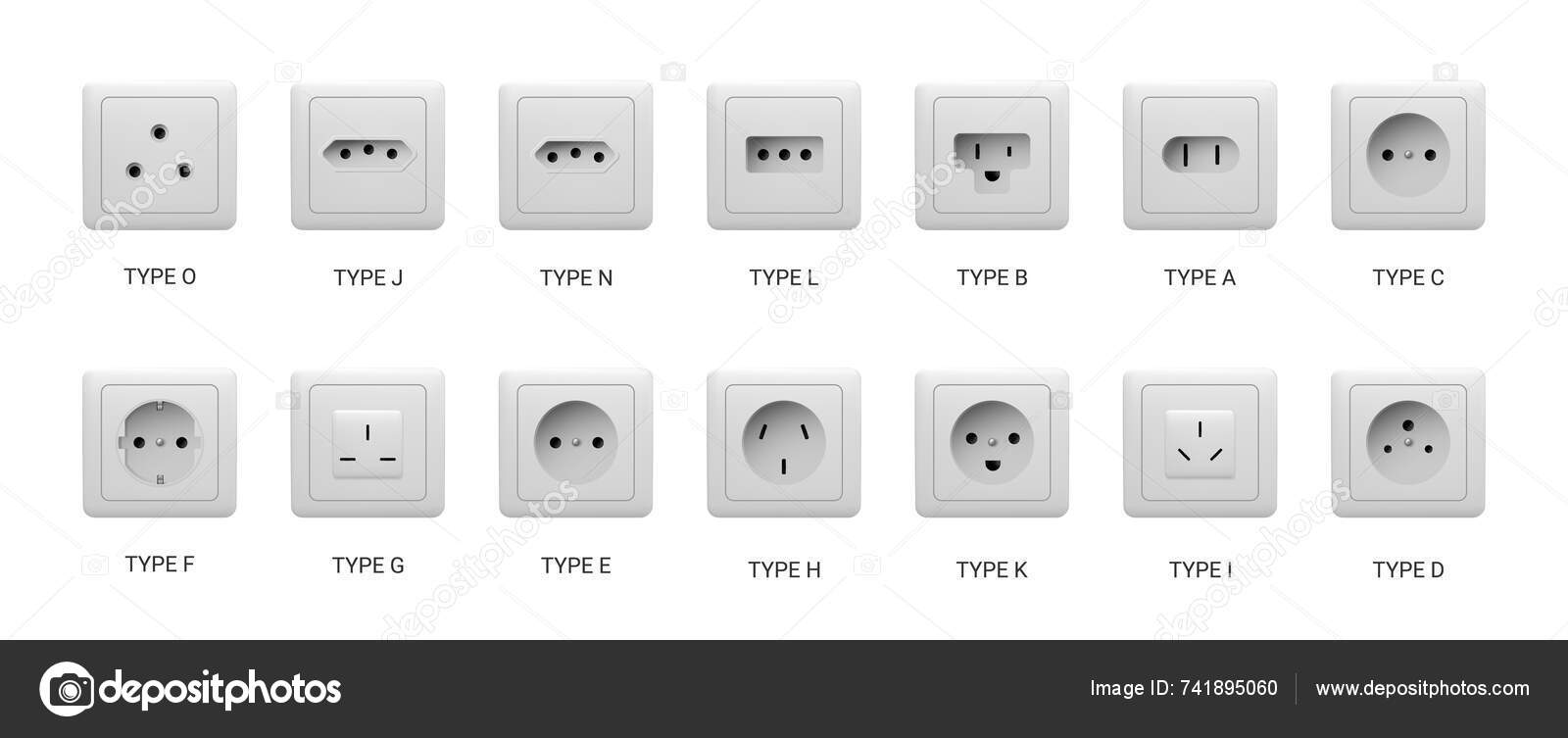 Electric Power Sockets Types Vector Isolated Set Different Connectors ...