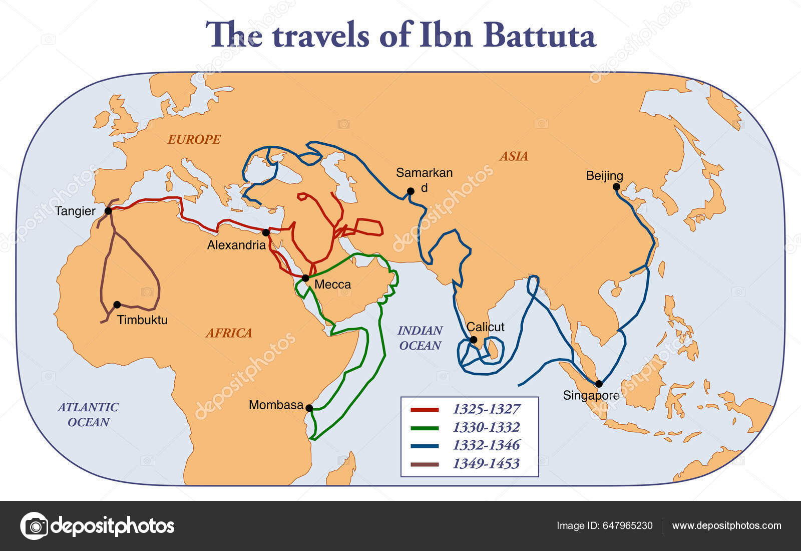 Map Travels Scholar Explorer Ibn Battuta Stock Illustration by ...