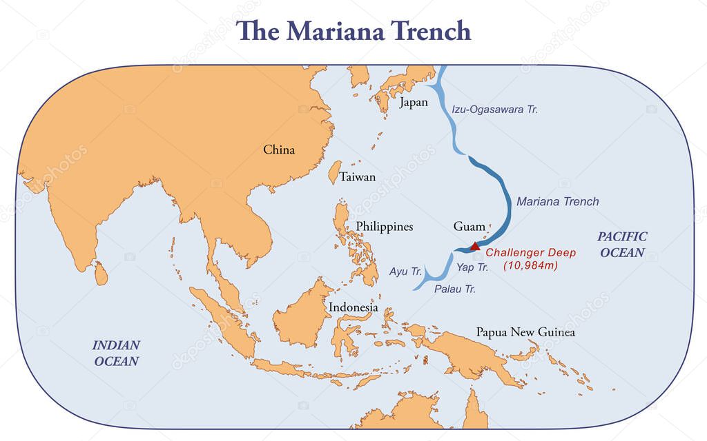 Mapa de la trinchera de Mariana, la trinchera oceánica más profunda de ... Mapa de la trinchera de Mariana, la trinchera oceánica más profunda de ...