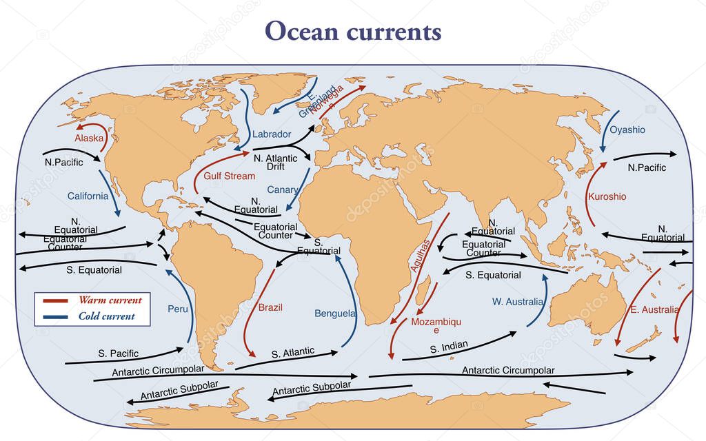 Mapa de las corrientes oceánicas alrededor de la tierra 2023
