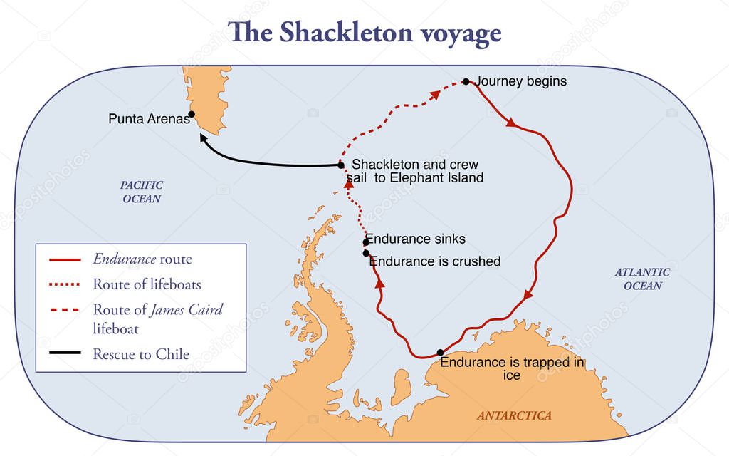 Mapa de la expedición Shackleton en la Antártida a bordo del Endurance 2023