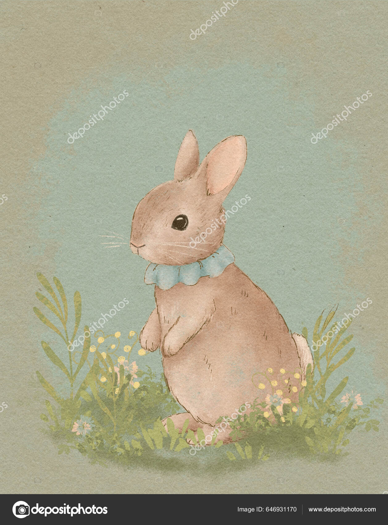 Pastel Vintage Bunny Drawing Easter Bunny Shabby Chic Drawing Stock ...