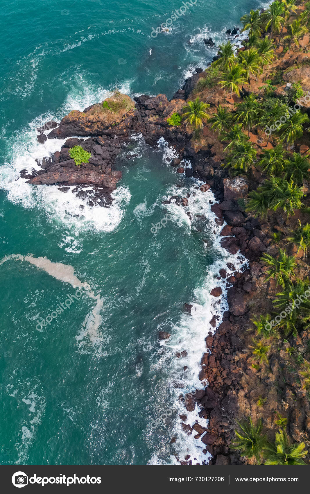 Aerial Top View Tropical Beach Green Palm Trees Sunlight Drone — Stock ...