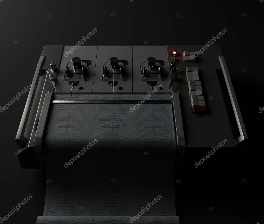 A russian polygraph lie detector machine drawing lines on graph paper ...